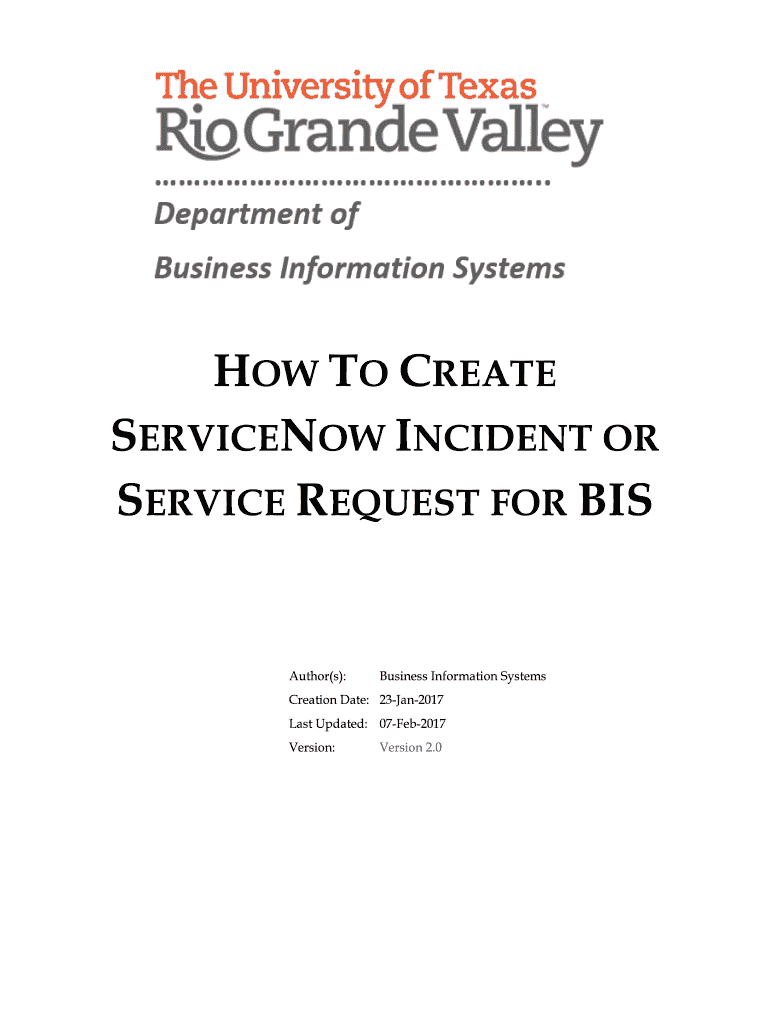 Fillable Online SERVICENOW INCIDENT OR Fax Email Print - pdfFiller