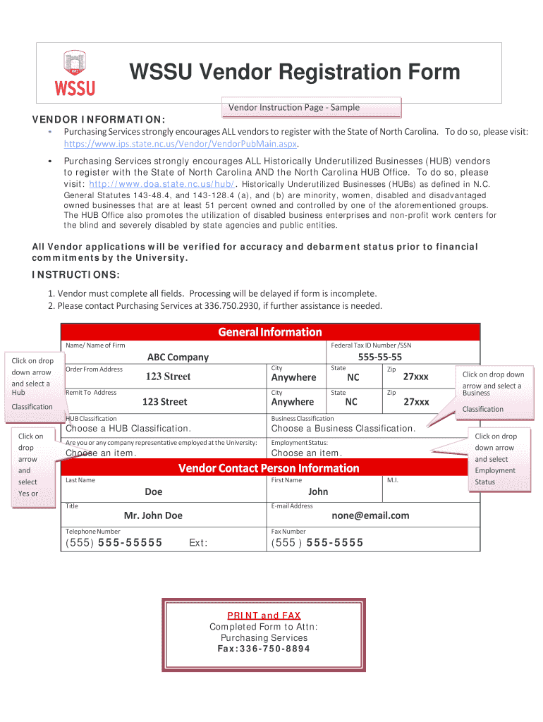 Fillable Online Vendor Instruction Page - Sample Fax Email Print ...