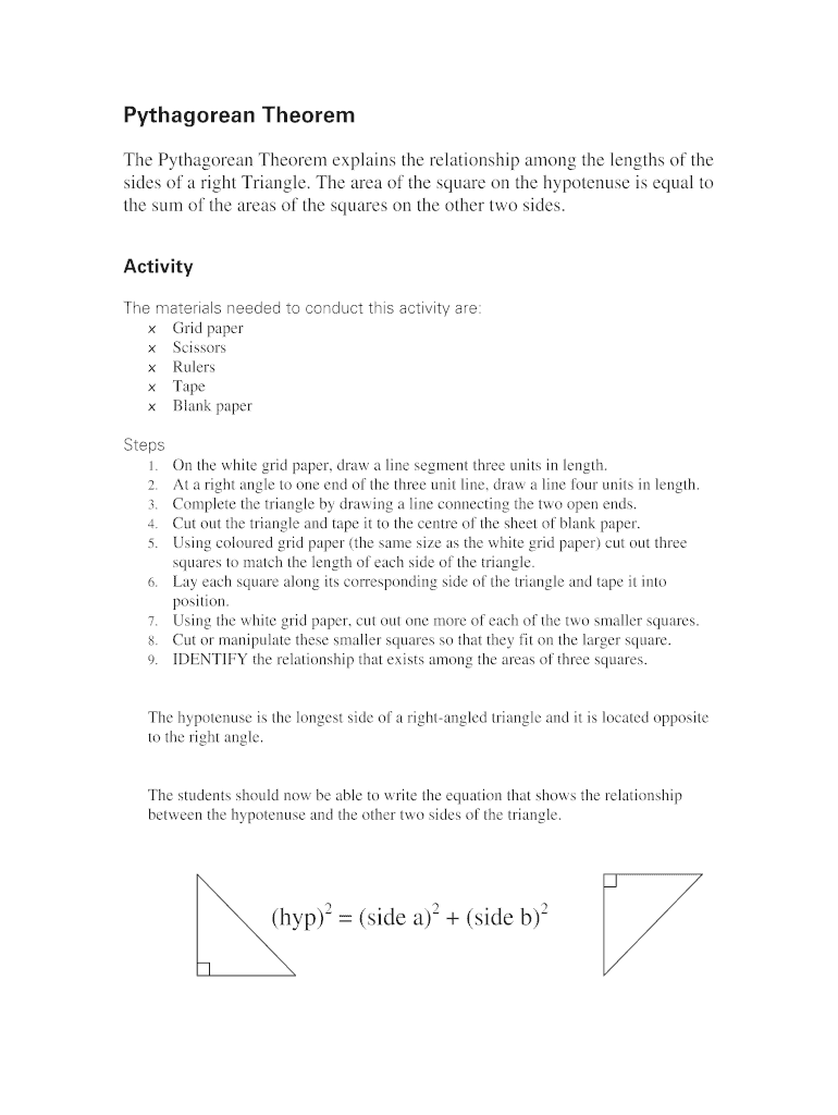 Fillable Online The Pythagorean Theorem explains the relationship among the lengths of the Fax ...