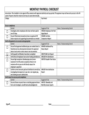 Fillable Online MONTHLY PAYROLL CHECKLIST Fax Email Print - pdfFiller