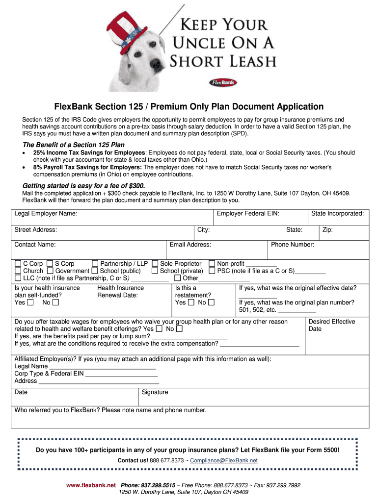 Fillable Online FlexBank Section 125 / Premium Only Plan Document ...