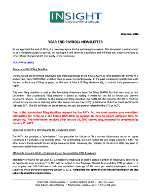 Fillable Online YEAR END PAYROLL NEWSLETTER Fax Email Print - pdfFiller