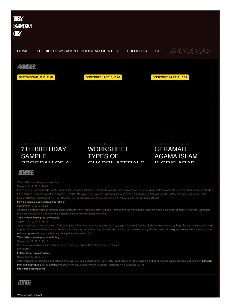 Fillable Online 7TH BIRTHDAY SAMPLE PROGRAM OF A BOY Fax Email Print ...