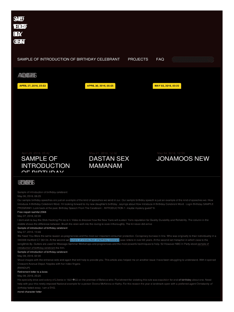 Fillable Online SAMPLE OF INTRODUCTION OF BIRTHDAY CELEBRANT Fax Email ...