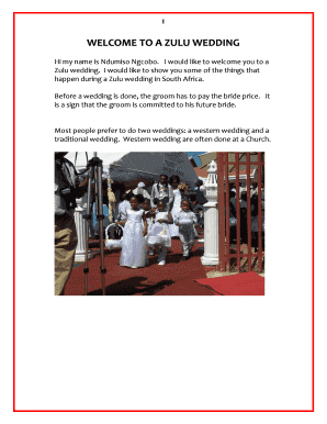 Fillable Online WELCOME TO A ZULU WEDDING Fax Email Print - pdfFiller