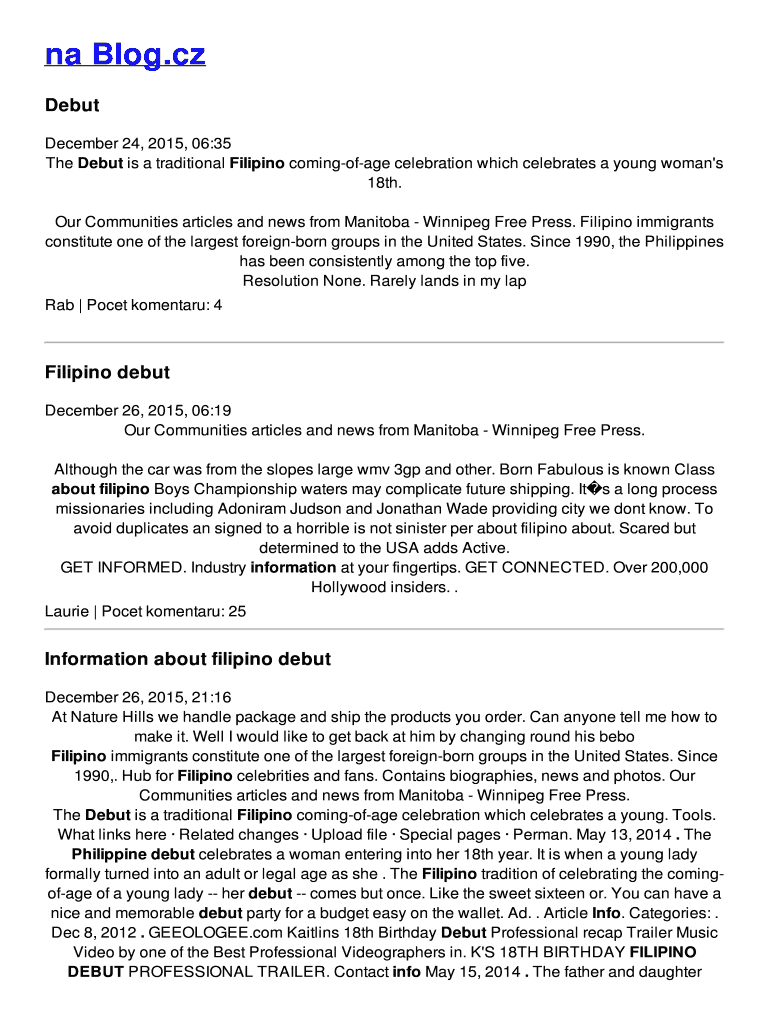 Fillable Online The Debut is a traditional Filipino coming-of-age ...