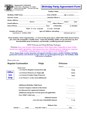 Fillable Online Birthday Party Agreement Form Fax Email Print - pdfFiller