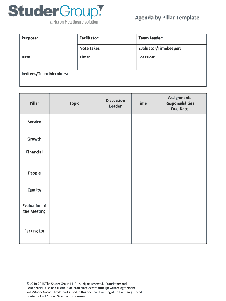 Fillable Online Agenda by Pillar Template Fax Email Print - pdfFiller