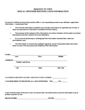 Fillable Online SEXUAL OFFENDER IDENTIFICATION INFORMATION Fax Email ...