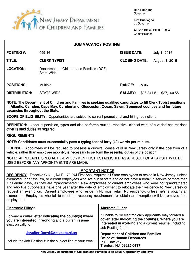 Fillable Online JOB VACANCY POSTING Fax Email Print - pdfFiller