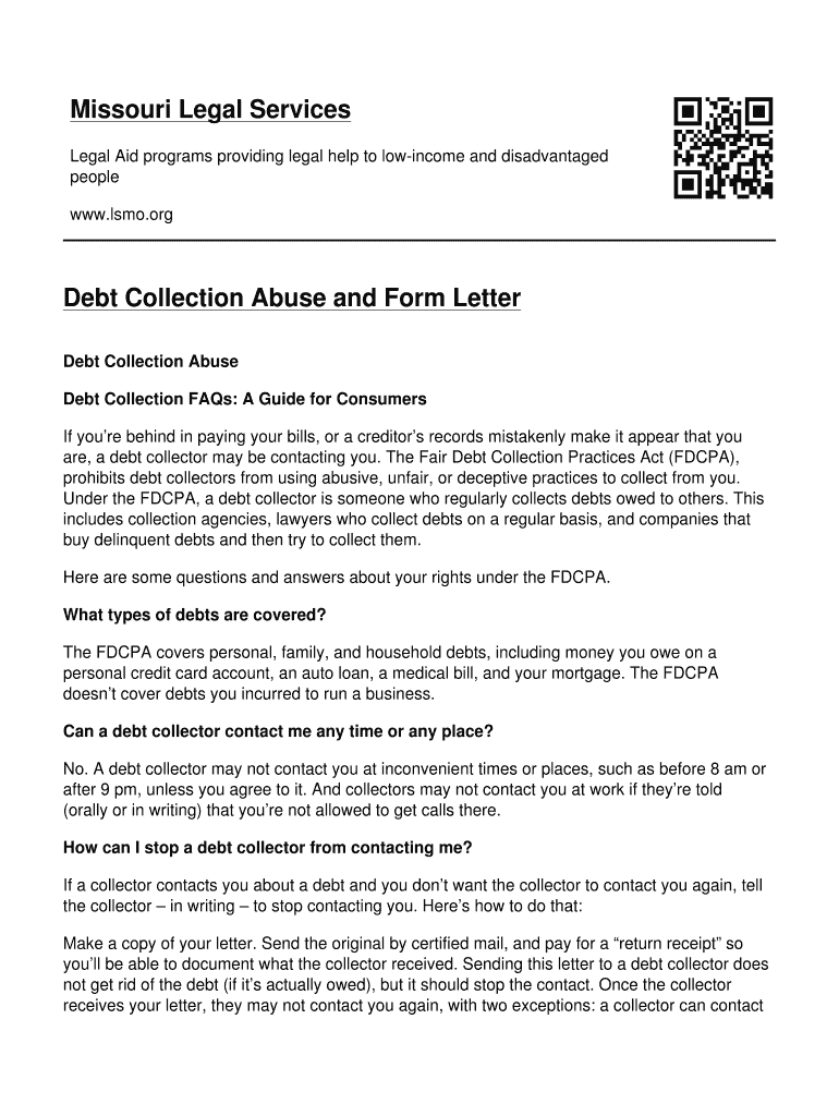 Fillable Online Debt Collection Abuse and Form Letter Fax Email Print ...