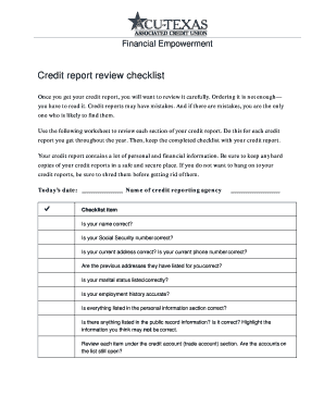 Fillable Online Credit report review checklist Fax Email Print - pdfFiller