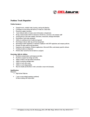 Fillable Online Position: Truck Dispatcher Fax Email Print - pdfFiller