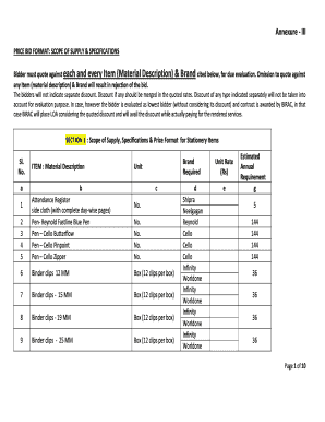 Fillable Online PRICE BID FORMAT: SCOPE OF SUPPLY & SPECIFICATIONS Fax ...