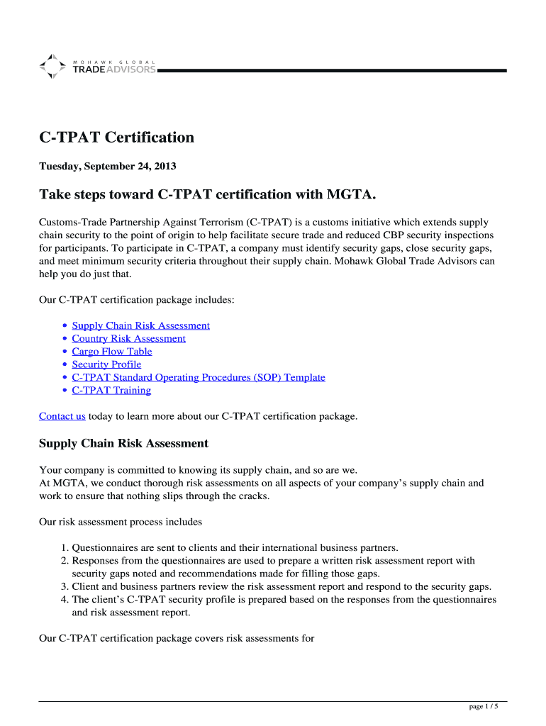 Fillable Online C-TPAT Certification Fax Email Print - pdfFiller