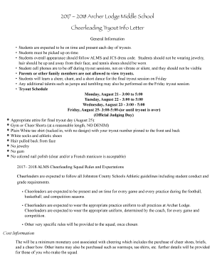 Fillable Online Cheerleading Tryout Info Letter Fax Email Print - pdfFiller
