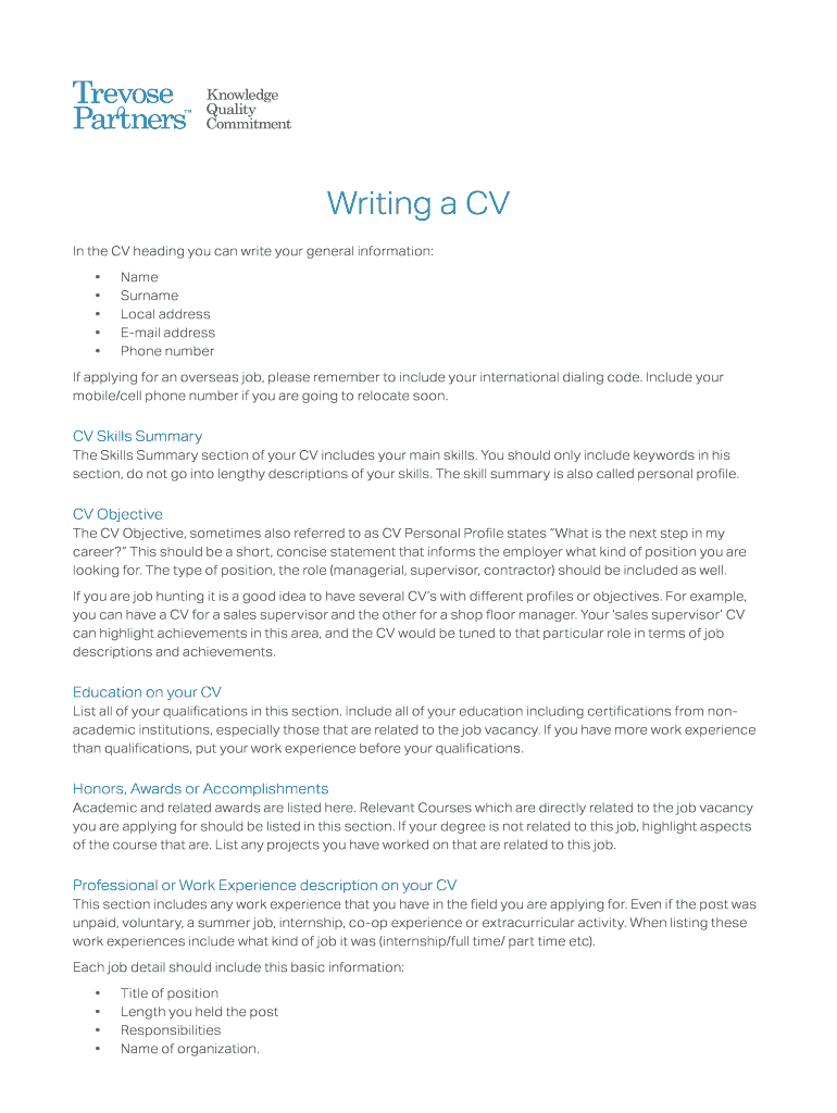 Fillable Online In the CV heading you can write your general ...