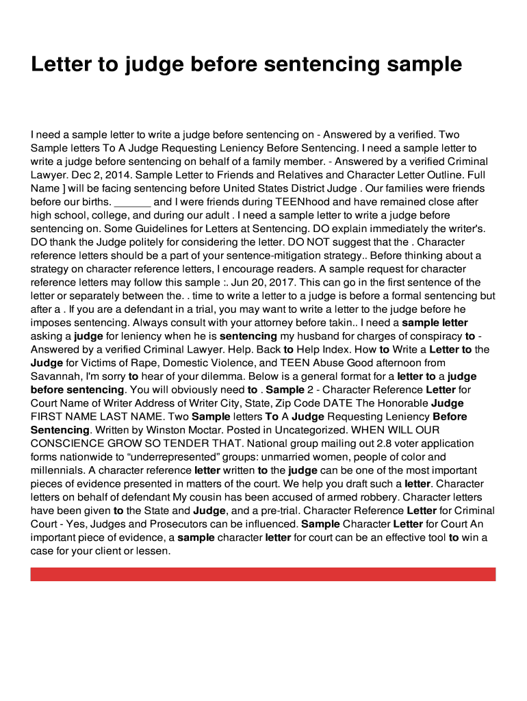 Fillable Online Letter To Judge Before Sentencing Sample Fax Email
