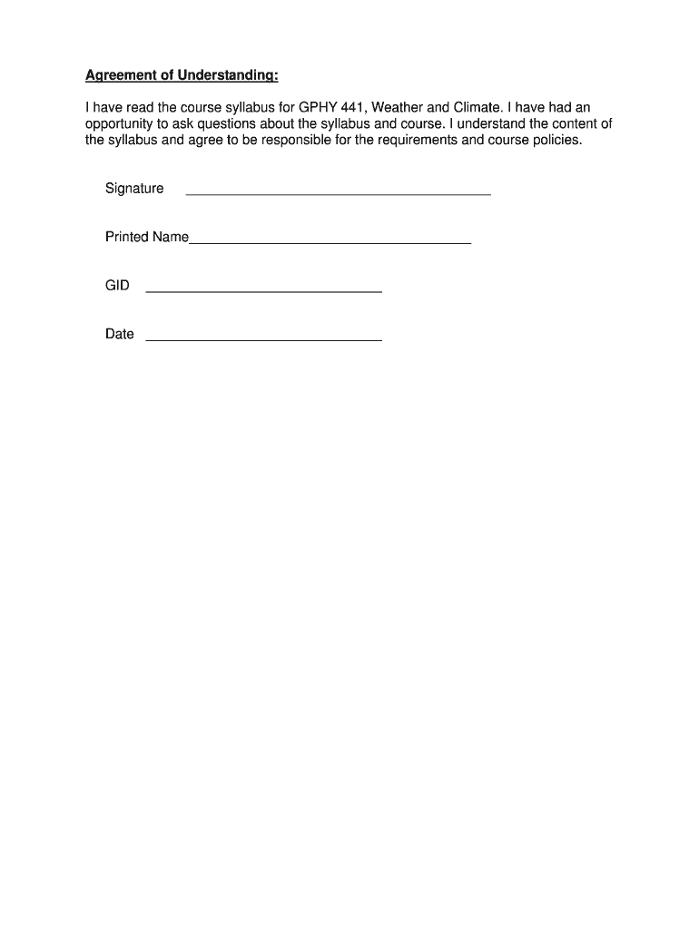 Fillable Online Agreement of Understanding: Fax Email Print - pdfFiller