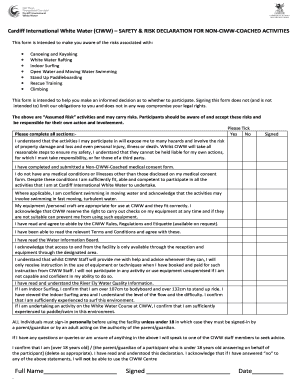 Fillable Online Cardiff International White Water (CIWW) SAFETY & RISK ...