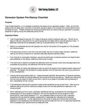 Fillable Online Generator System Pre-Startup Checklist Fax Email Print ...