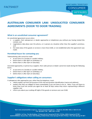 Fillable Online AUSTRALIAN CONSUMER LAW: UNSOLICITED CONSUMER Fax Email ...