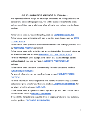 Fillable Online OUR SELLING POLICIES & AGREEMENT ON KONGA MALL Fax ...