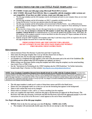 Fillable Online INSTRUCTIONS FOR THE USM TITLE PAGE TEMPLATES 2/22/2017 ...