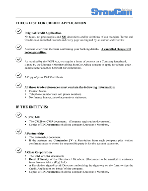 Fillable Online CHECK LIST FOR CREDIT APPLICATION Fax Email Print ...