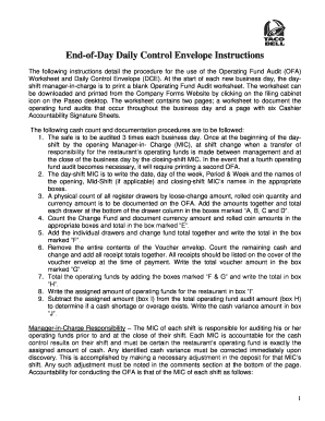 Fillable Online End-of-Day Daily Control Envelope Instructions Fax ...