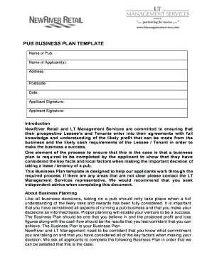 Fillable Online PUB BUSINESS PLAN TEMPLATE Fax Email Print - pdfFiller