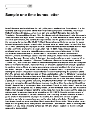 Fillable Online Sample one time bonus letter Fax Email Print - pdfFiller