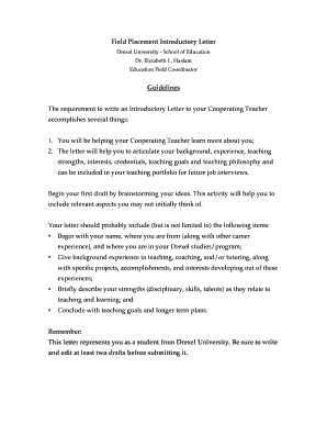 Fillable Online Field Placement Introductory Letter Fax Email Print ...