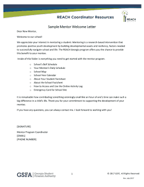 Fillable Online Sample Mentor Welcome Letter Fax Email Print - pdfFiller