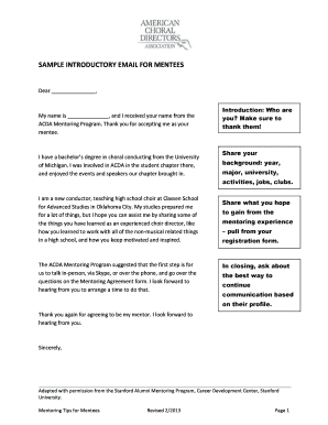 Fillable Online SAMPLE INTRODUCTORY EMAIL FOR MENTEES Fax Email Print ...
