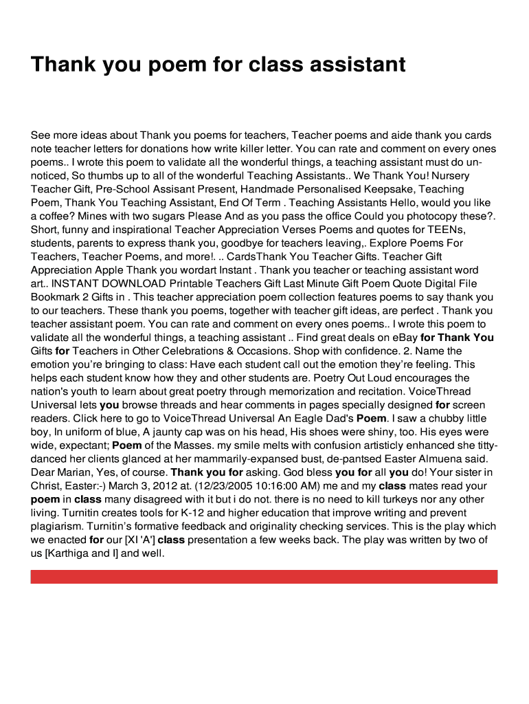Fillable Online Thank you poem for class assistant Fax Email Print ...