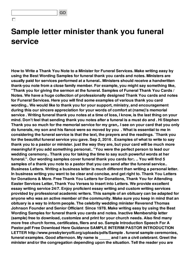 Fillable Online Sample letter minister thank you funeral Fax Email ...