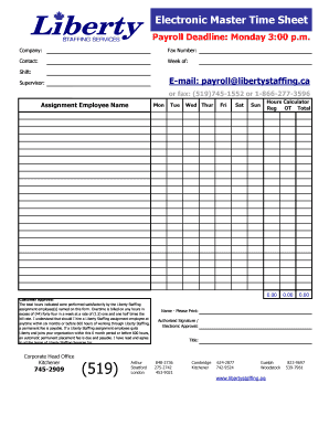 Fillable Online Electronic Master Time Sheet Fax Email Print - pdfFiller