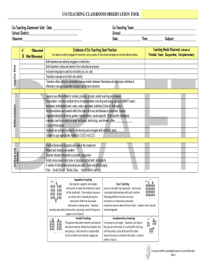 Fillable Online CO-TEACHING CLASSROOM OBSERVATION TOOL Fax Email Print ...