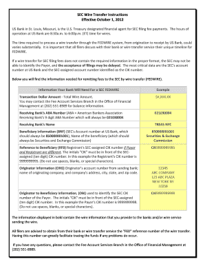 Fillable Online SEC Wire Transfer Instructions Fax Email Print - pdfFiller