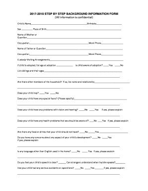 Fillable Online 2017-2018 STEP BY STEP BACKGROUND INFORMATION FORM Fax ...