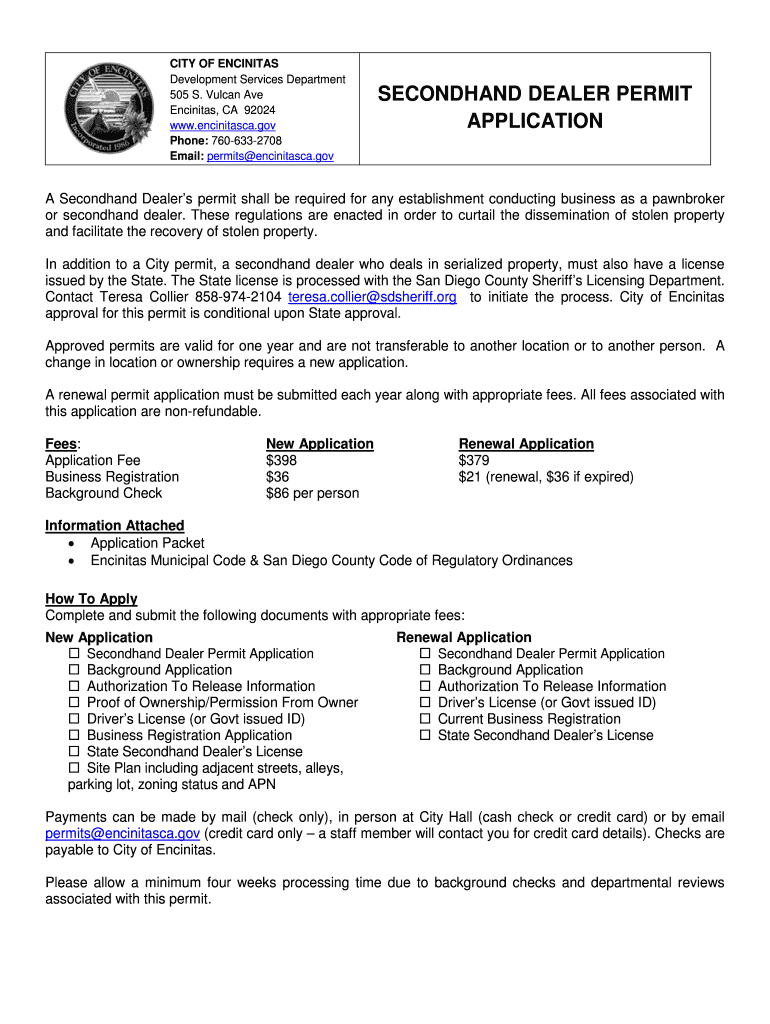 Fillable Online SECONDHAND DEALER PERMIT Fax Email Print - pdfFiller