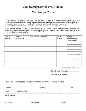 Fillable Online Community Service Work Hours Fax Email Print - pdfFiller