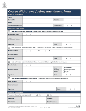 Fillable Online Course Withdrawal/defer/amendment Form Fax Email Print ...