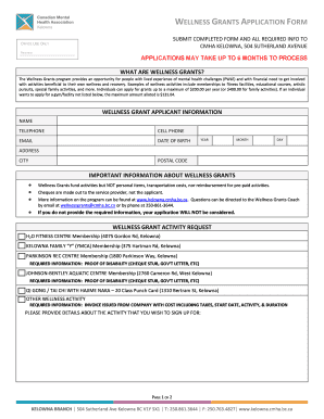 Fillable Online WELLNESS GRANTS APPLICATION FORM Fax Email Print - pdfFiller