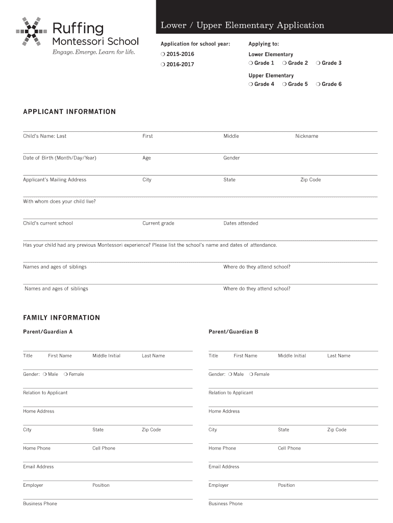 Fillable Online Lower / Upper Elementary Application Fax Email Print ...