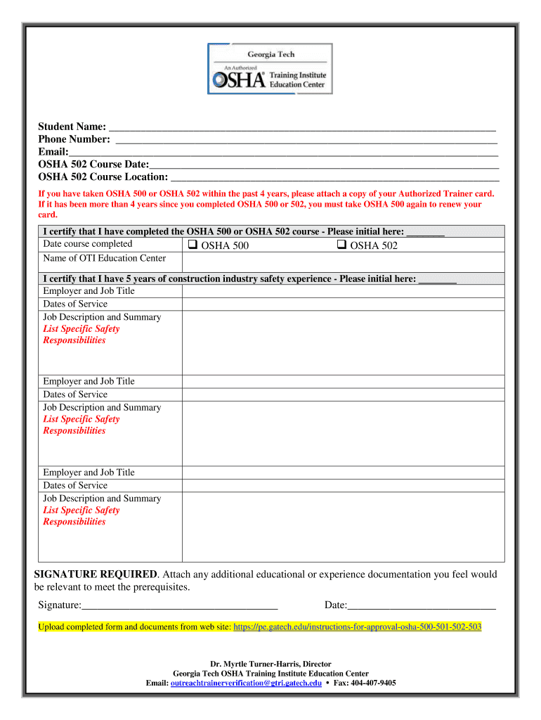 Fillable Online OSHA 502 VERIFICATION FORM Fax Email Print - pdfFiller