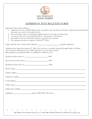 Fillable Online ADMISSION TEST REQUEST FORM Fax Email Print - pdfFiller
