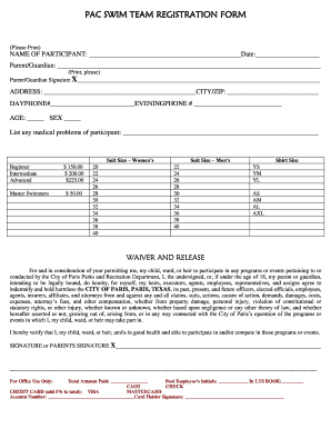 Fillable Online PAC SWIM TEAM REGISTRATION FORM Fax Email Print - pdfFiller
