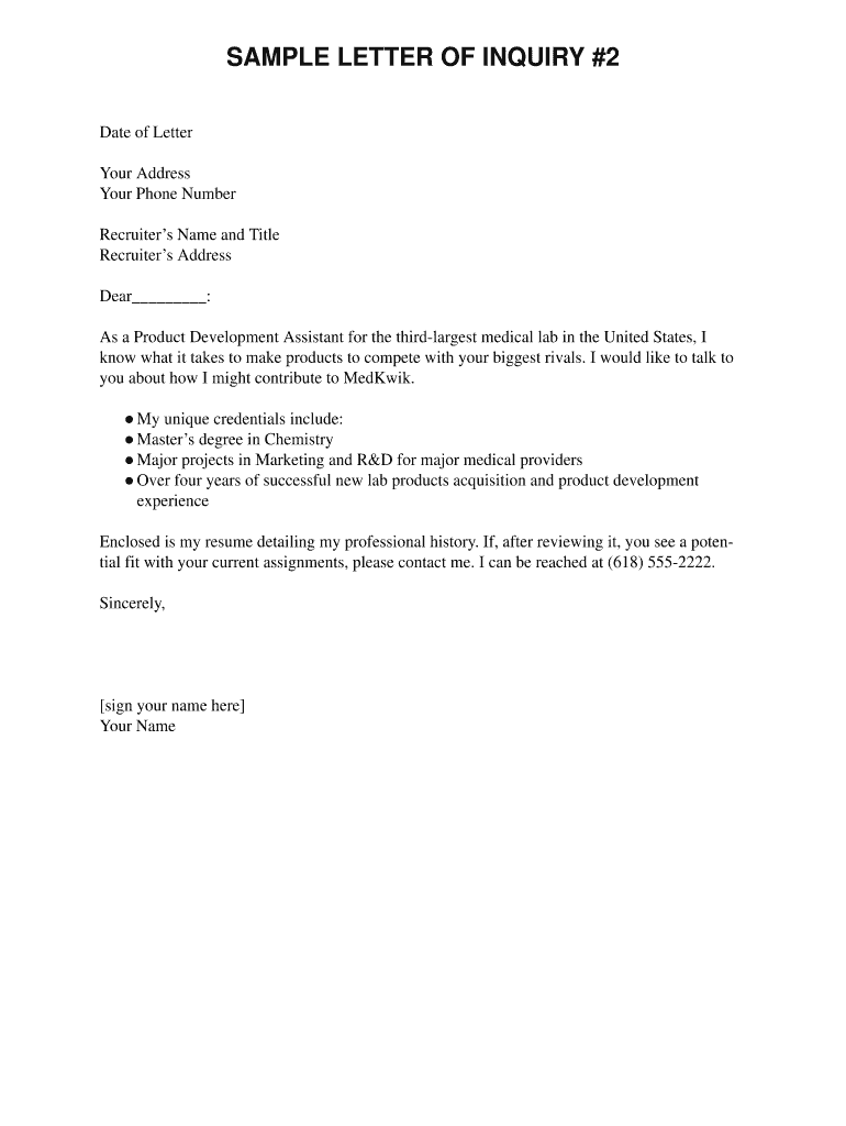 Fillable Online SAMPLE LETTER OF INQUIRY #2 Fax Email Print - pdfFiller